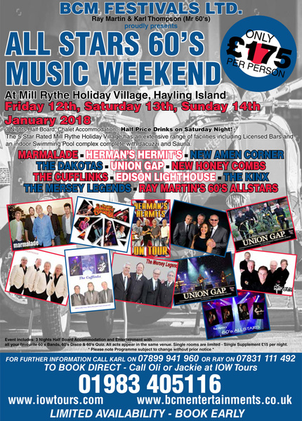 All Stars 60's Music weekender Fri 12th Jan 2018 to Sun 14th Jan 2018 ...