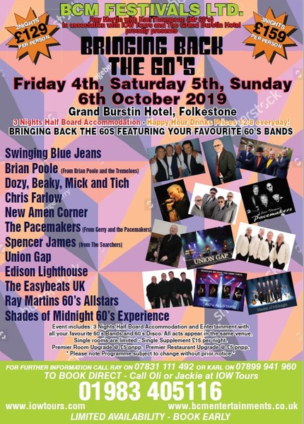 Bringing Back the 60's Fri 4th Oct 2019 to Sun 6th Oct 2019 - BCM ...